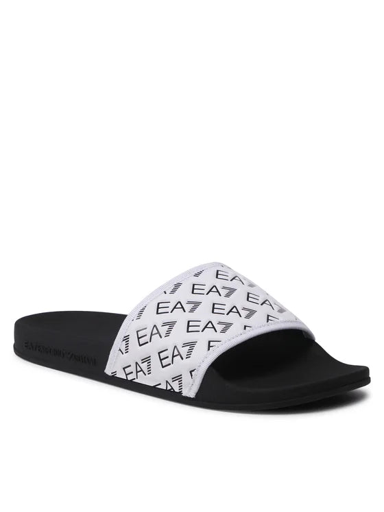 EA7 Emporio Armani All Over Logo Slide-White – Phases Men's Fashion