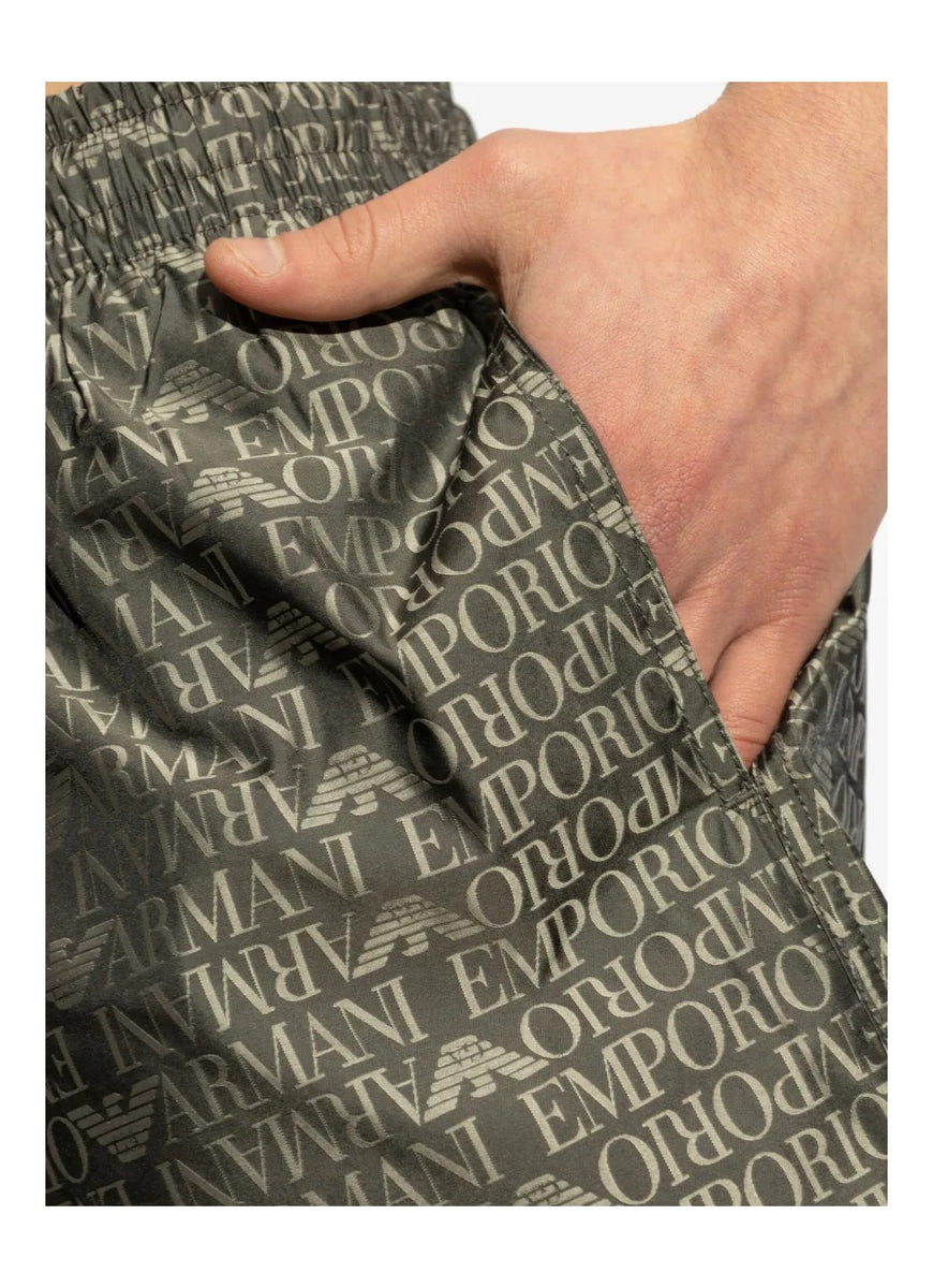 Emporio Armani All Over Logo Swim Short- Charcoal – Phases Men's Fashion